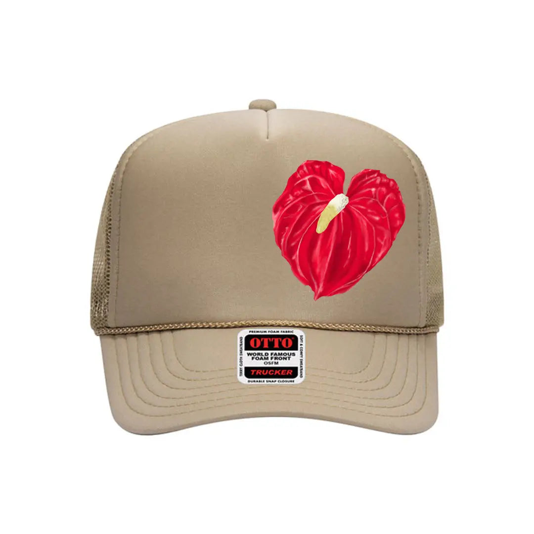 Anthurium Trucker Hat- Khaki - Na Koa Brand – Beachside Boutique Hawaii